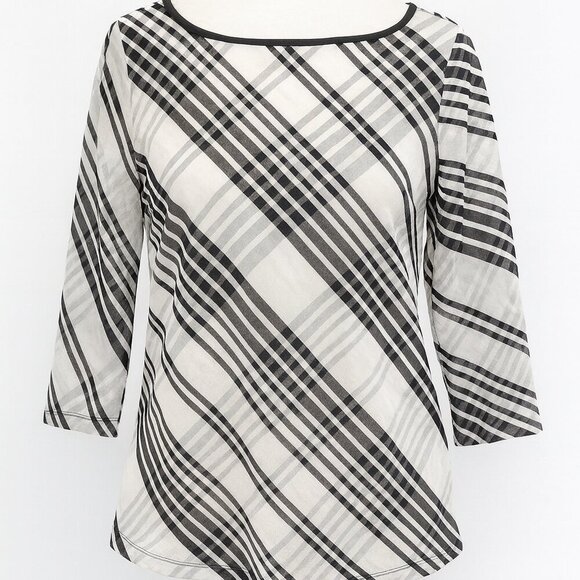 Nine West | Tops | Vintage Nine West Top 9s Y2k Sheer Plaid Black White ...